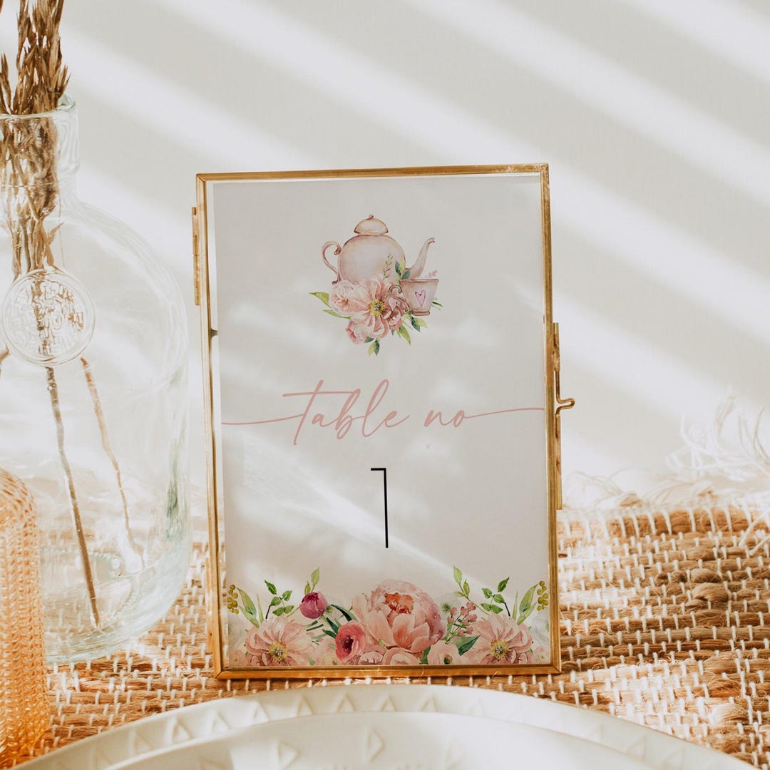 Tea Party Table Number Template, Bridal Tea Table Numbers, Bridal ...