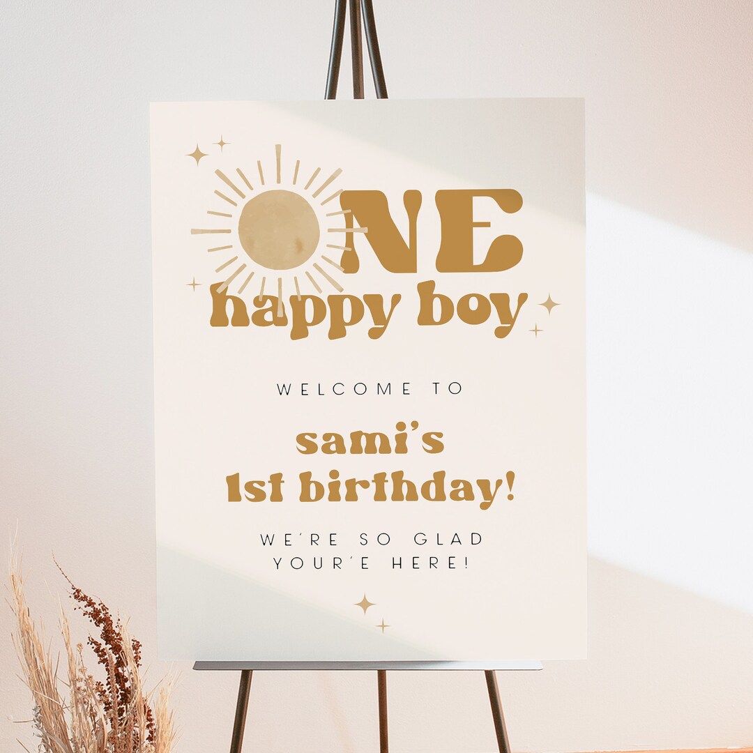 BODHI First Birthday Welcome Sign, One Happy Boy Birthday Welcome Sign ...