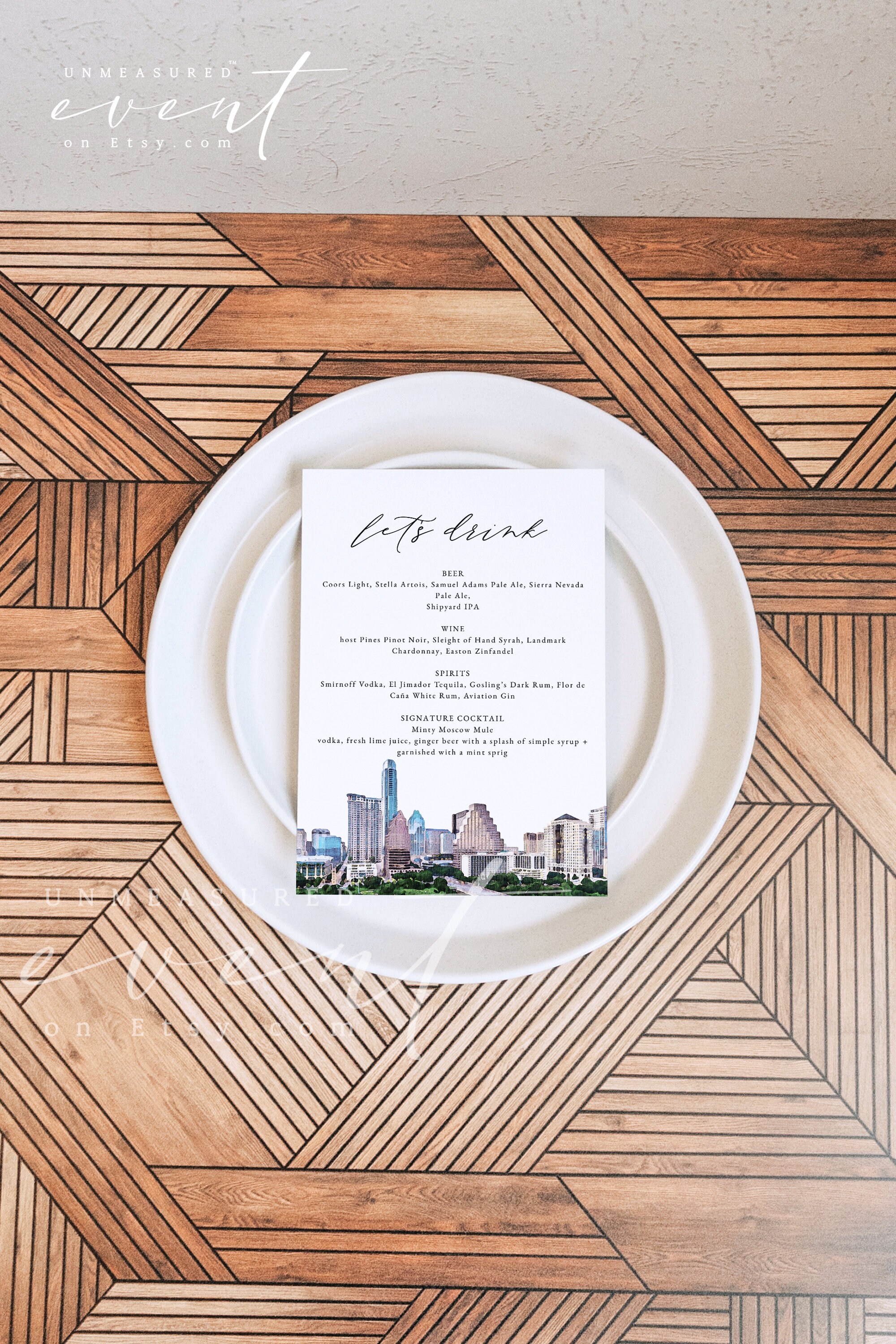 AUSTIN Drink Menu Template, Austin Texas Skyline Menu Printable, Austin ...