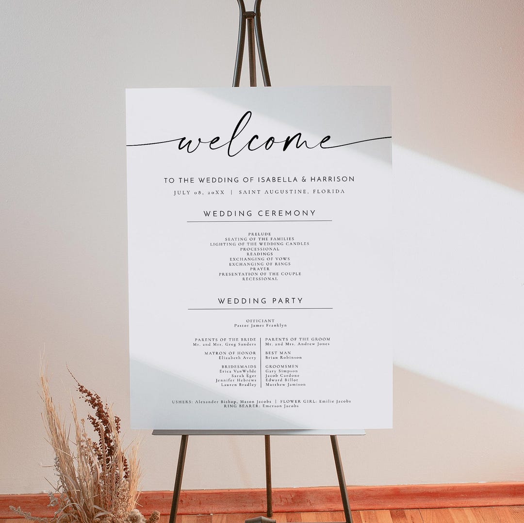 Wedding Program Sign Template, Printable Wedding Program Poster, Modern ...