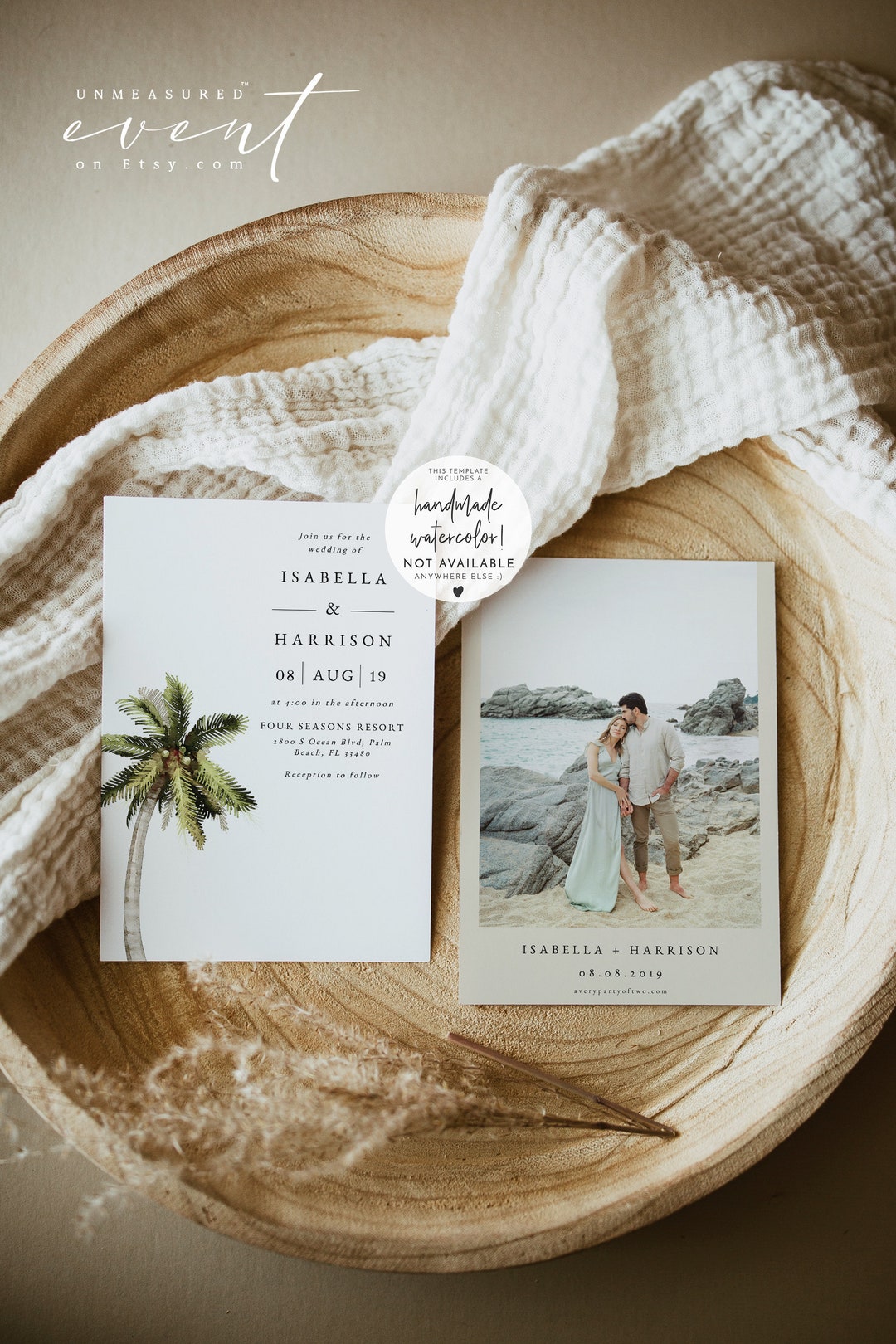 MONA Palm Tree Wedding Invitation Template, Minimal Tropical Wedding ...
