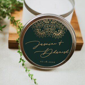 JASMINE Emerald Green Round Favor Tag Template Gold Mandala - Etsy