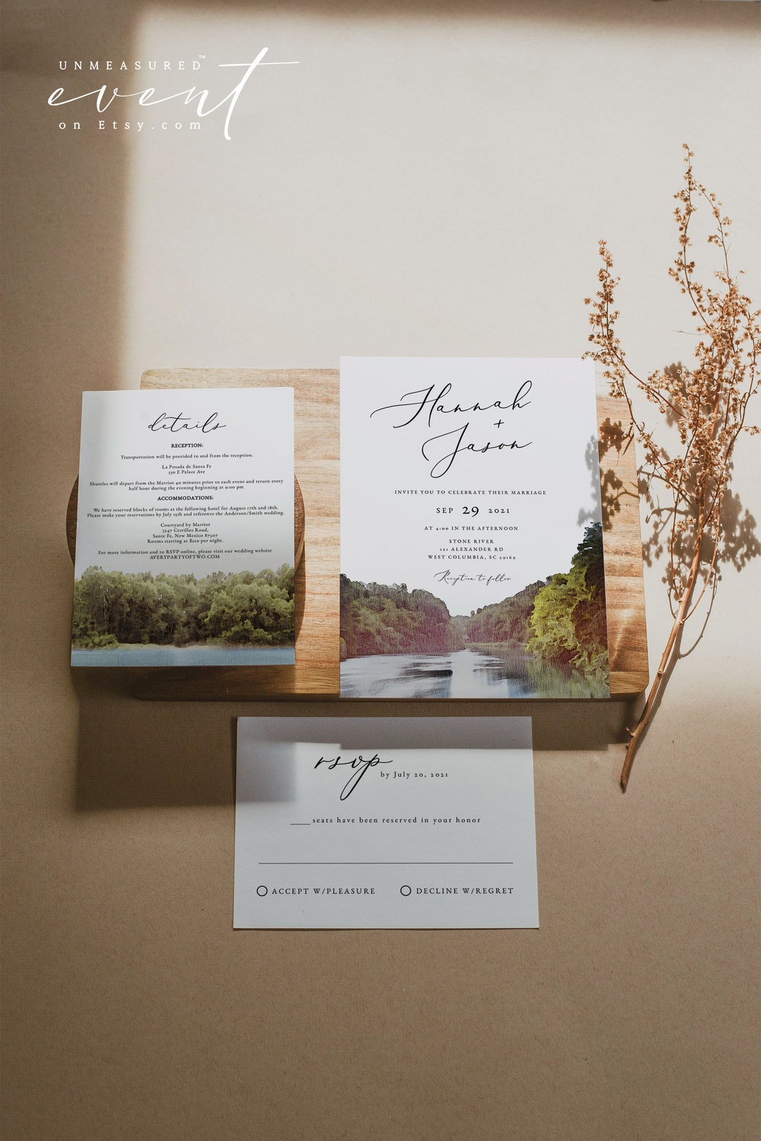 RIVER Wedding Invitation Template Suite, Outdoor Wedding Invite Set ...