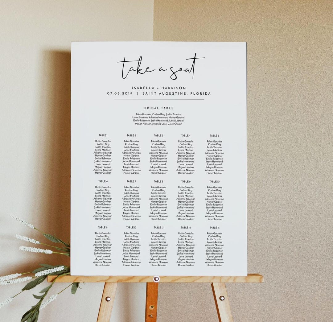 ADELLA Minimalist Wedding Seating Chart Template, Modern Wedding ...