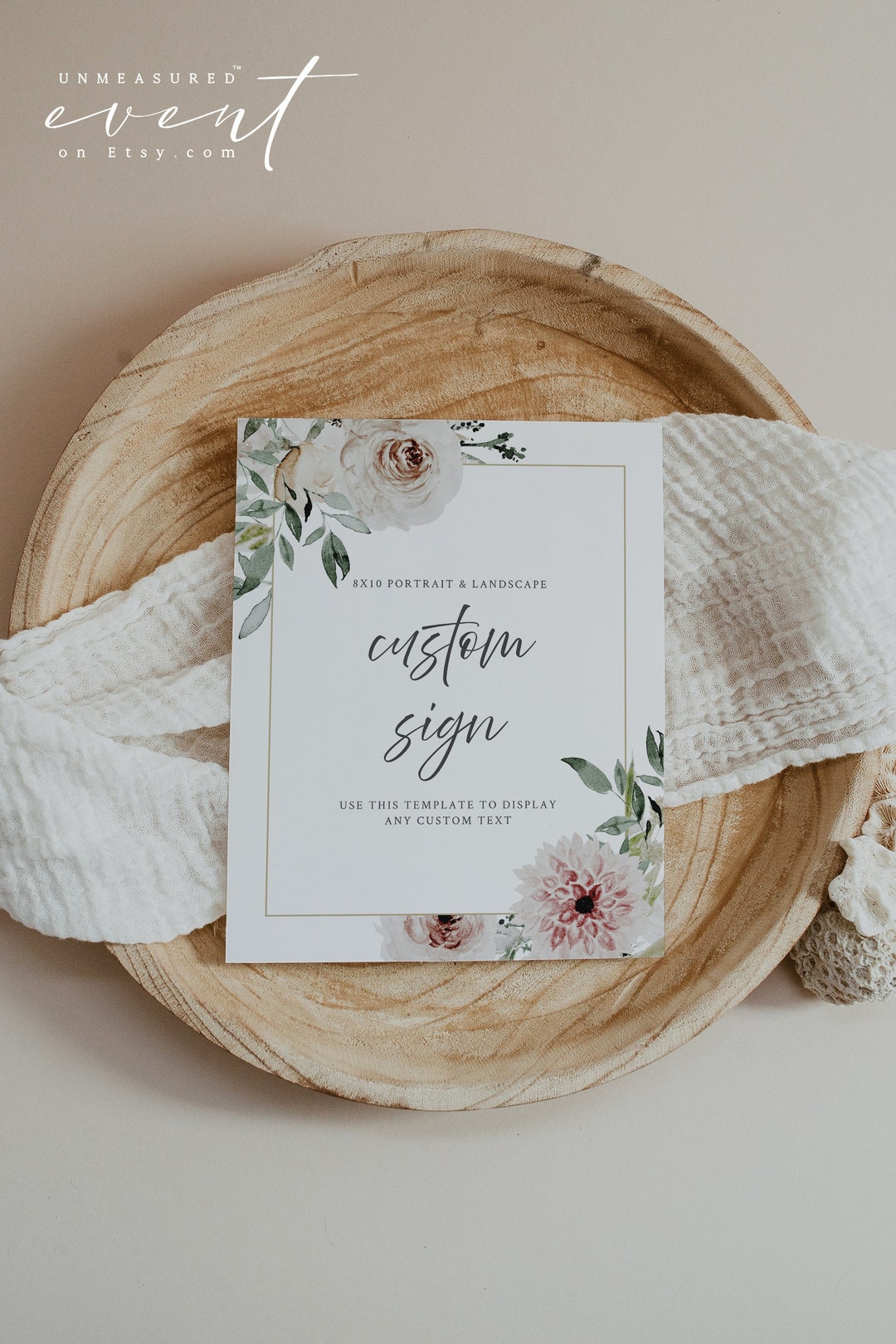 ROBYN Dusty Rose Custom Sign Template, Blush Floral Editable Signage ...