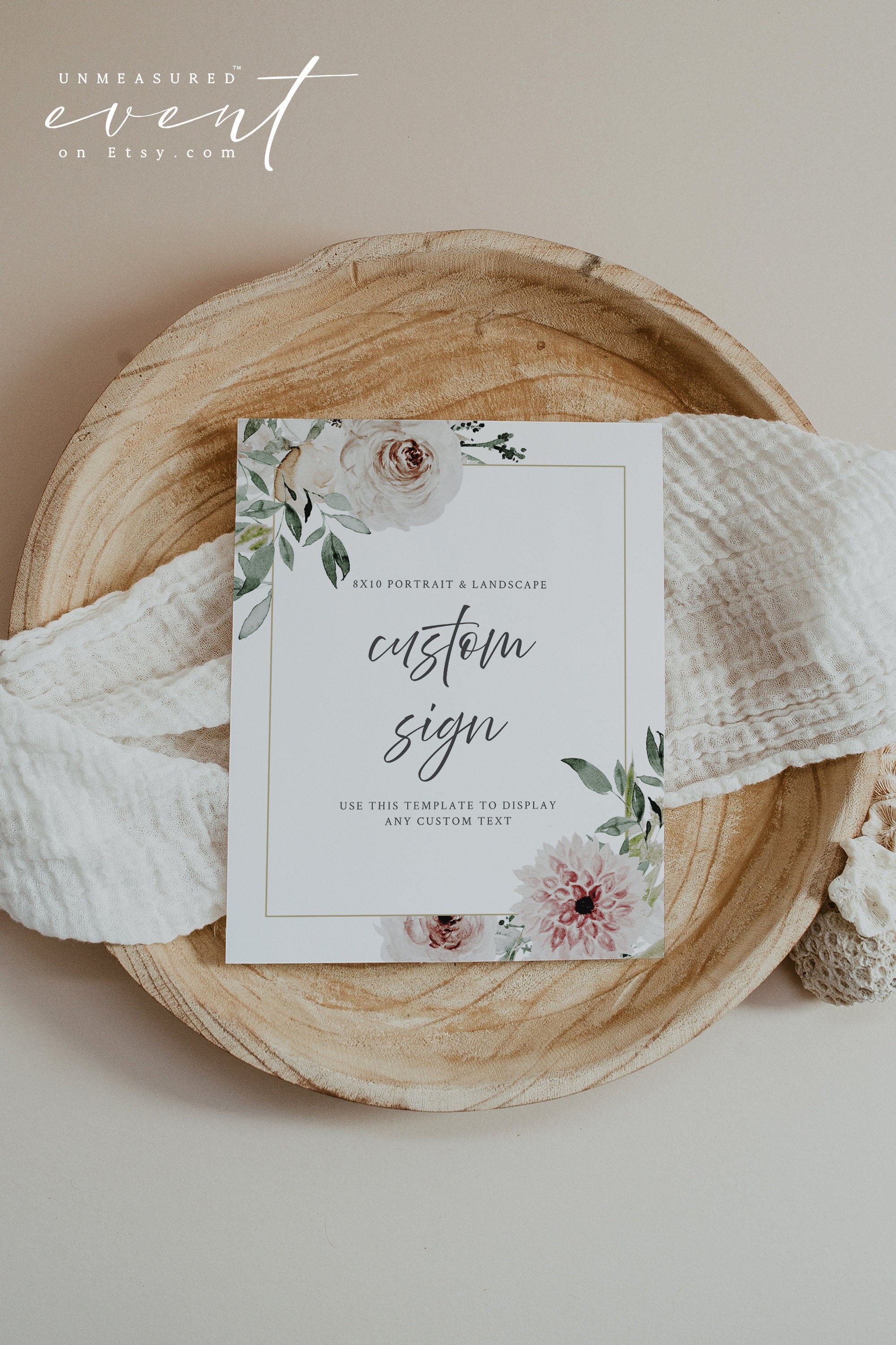 ROBYN Dusty Rose Custom Sign Template Blush Floral Editable - Etsy