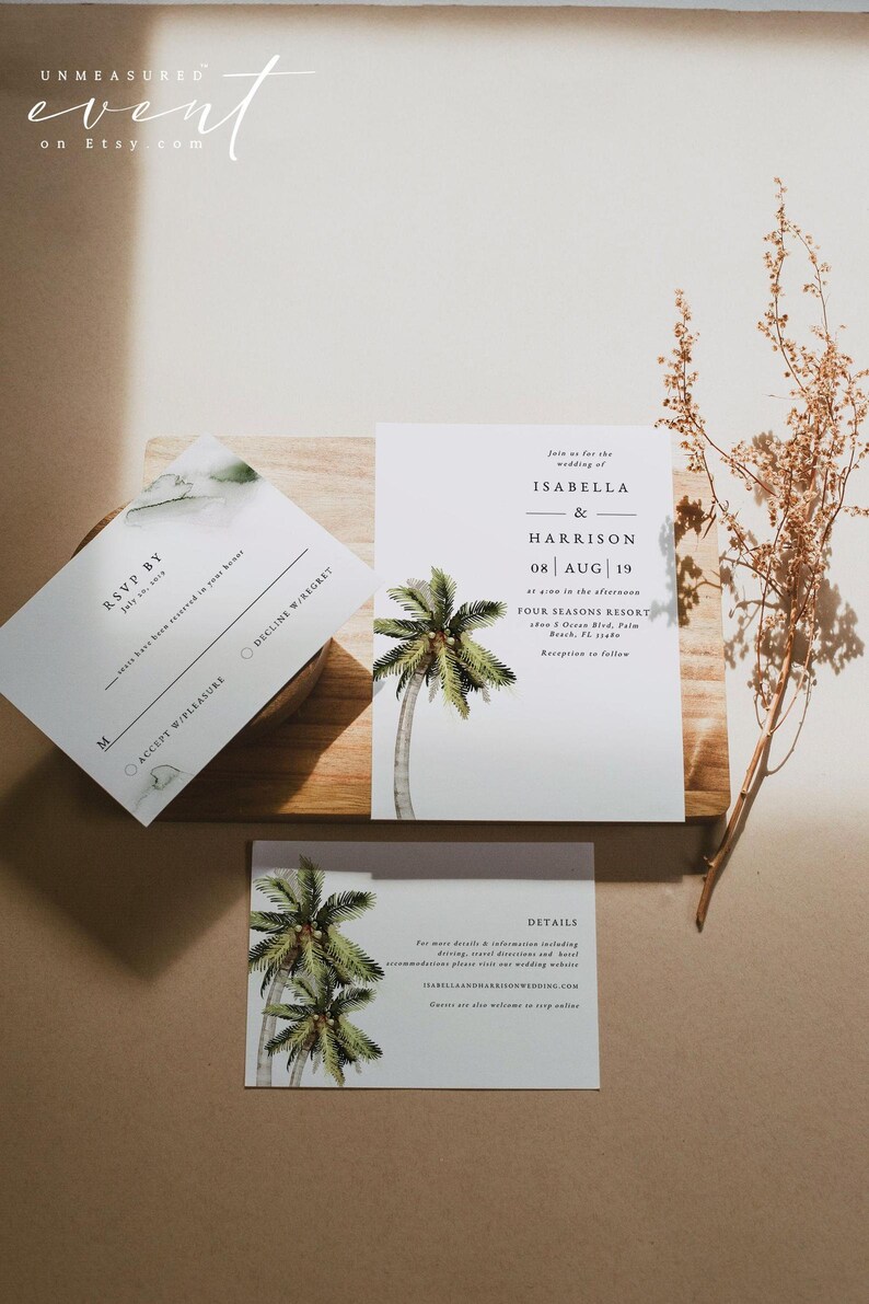 MONA Palm Tree Wedding Bundle, Tropical Wedding Invitation, Beach ...