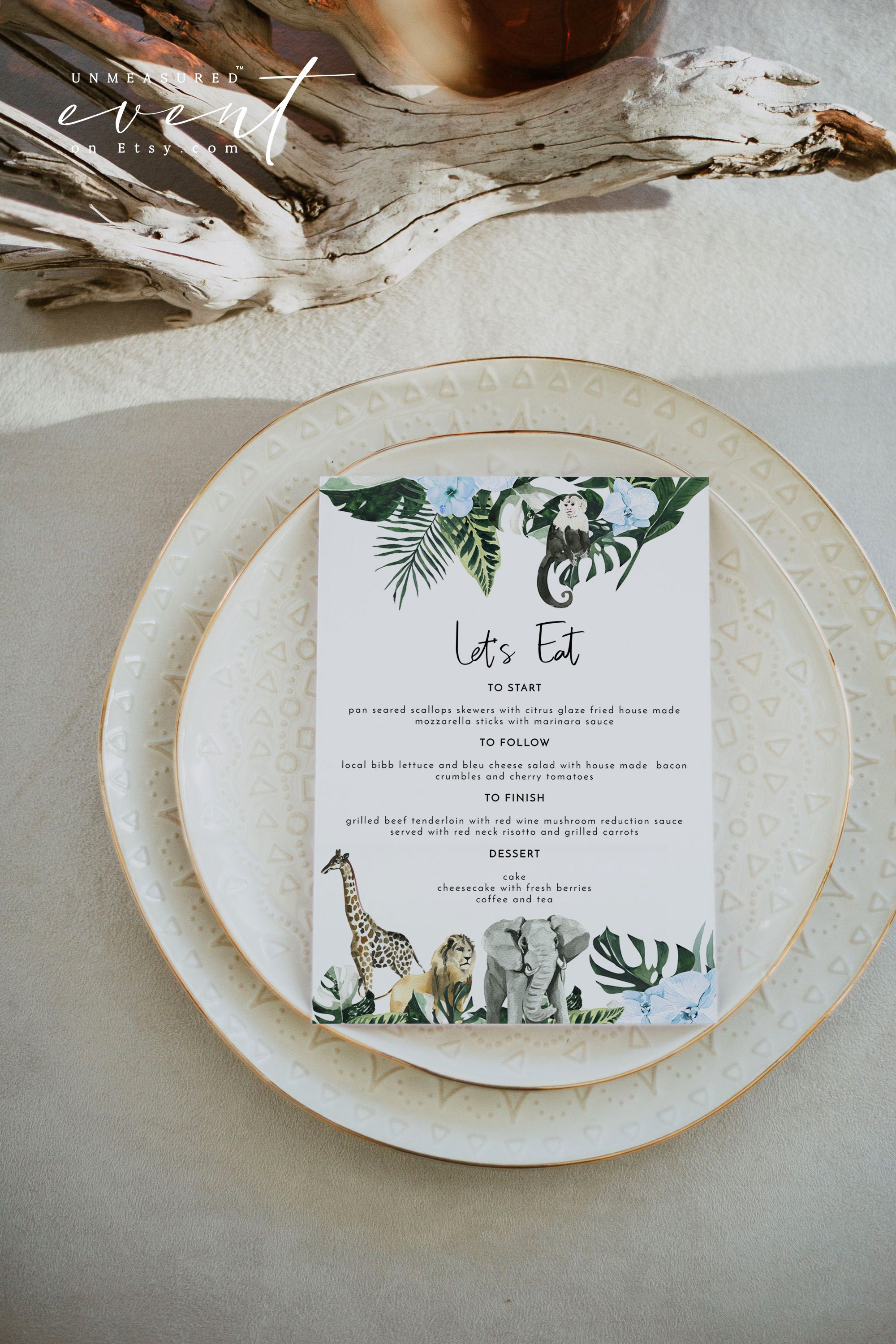 AMARA Safari Menu Template, Printable Baby Shower Menu Cards, Blue ...