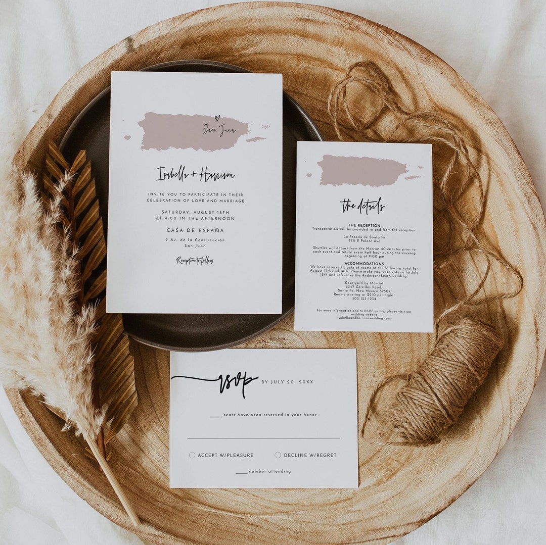 Puerto Rico Wedding Invitation Template Suite, EDITABLE Puerto Rico Map ...