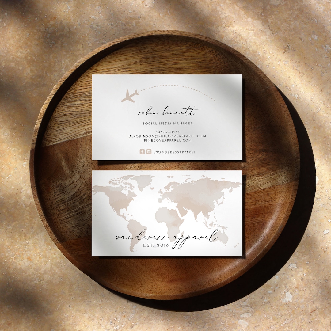 World Map Business Card Template, Watercolor Map Business Cards Instant ...