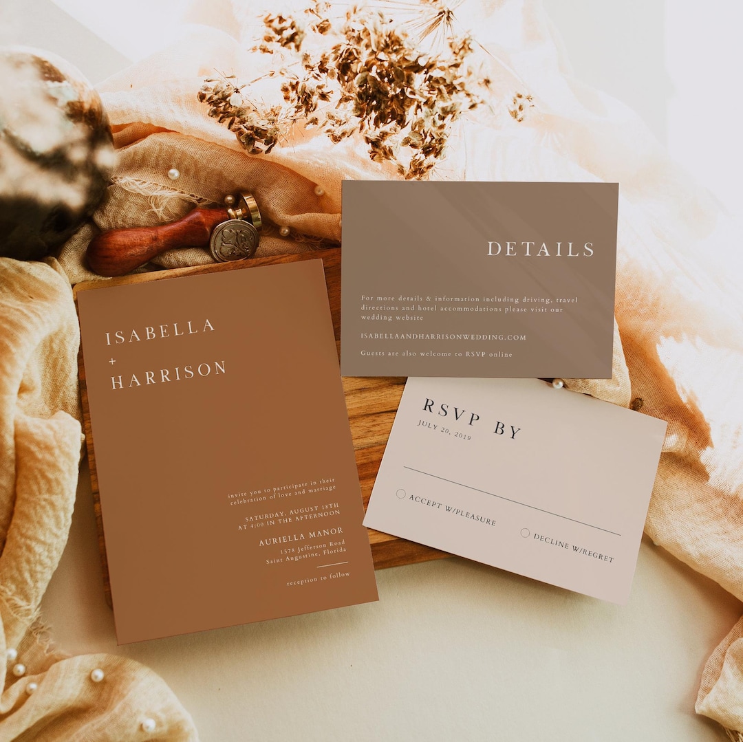 Burnt Orange Wedding Invitation Template Set, Terracotta Wedding ...