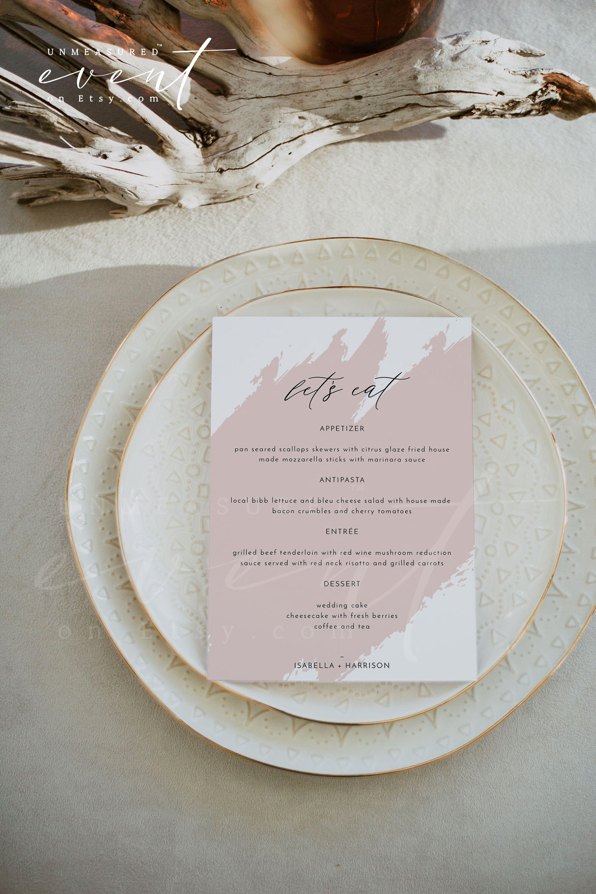 GRETCHEN Menu Template, Blush Splash Dinner Menu Printable, Rose Gold ...