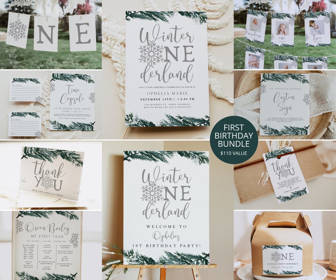 RORY Forest Green Winter Pine Snowflake Winter Onderland 1st Birthday ...