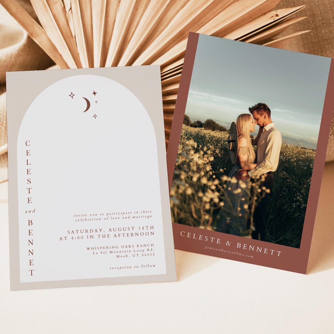 CELESTE Boho Wedding Invitation Template, Arch Wedding Invitation ...