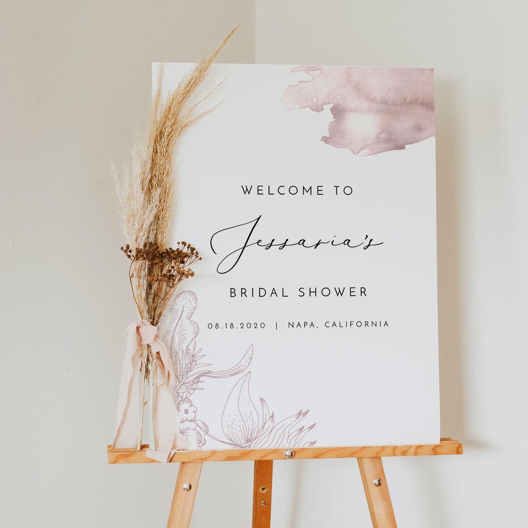 Blush Watercolor Bridal Shower Welcome Sign Template, Dusty Rose ...