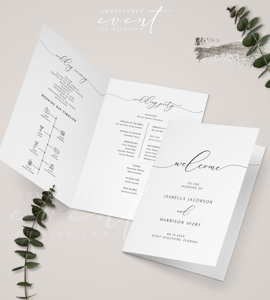 Foldable Wedding Program & Timeline Template, Wedding Program Template ...