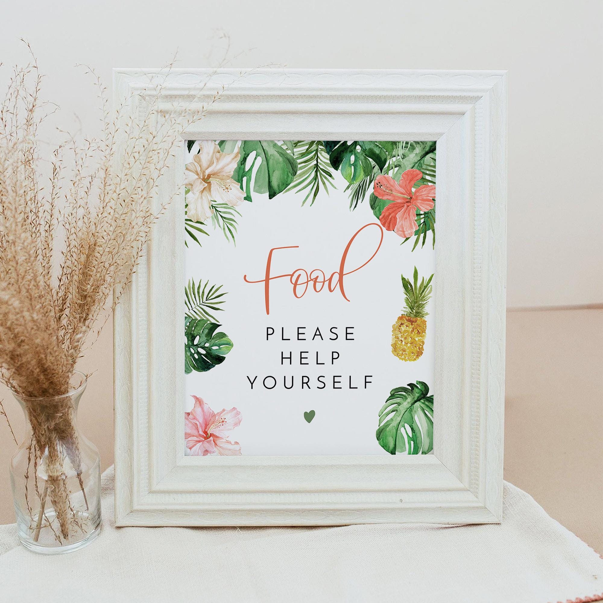 Luau Food Sign Printable, Tropical Wedding Food Sign, Palm Leaf Grazing ...