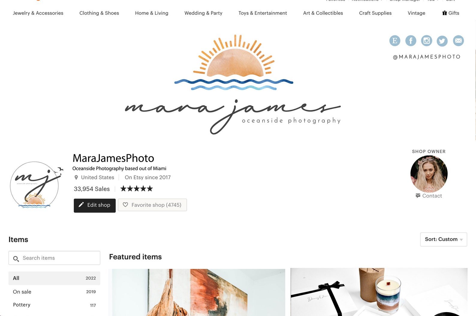 OCEANSIDE Etsy Banner Set, Watercolor Etsy Branding Templates, Tropical ...