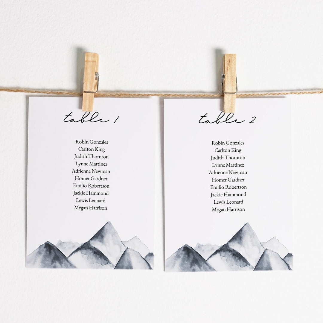 DENALI Mountain Seating Chart Card Template, Mountain Wedding Seating ...