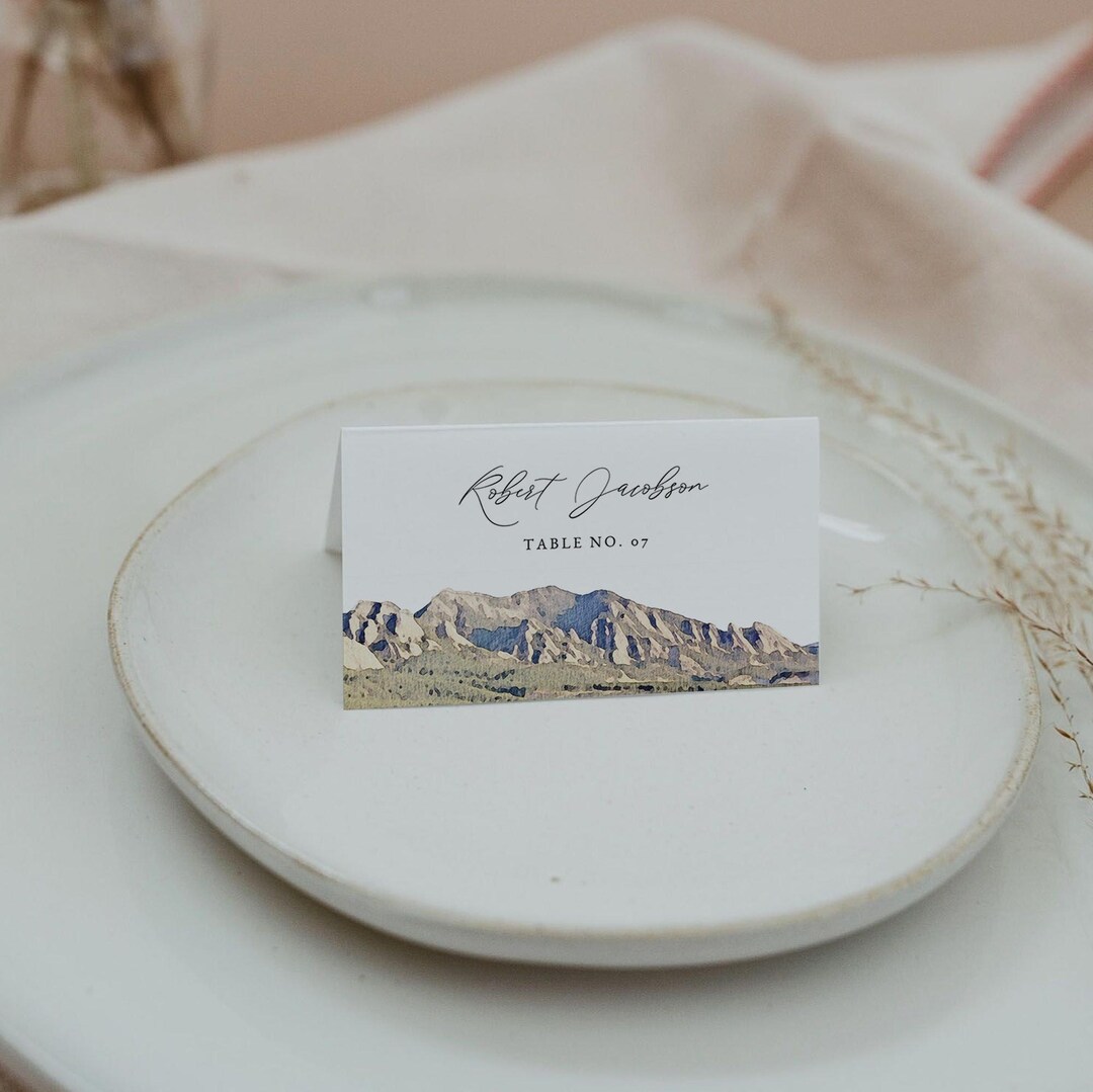 BOULDER COLORADO Place Card Template, Watercolor Mountain Skyline ...