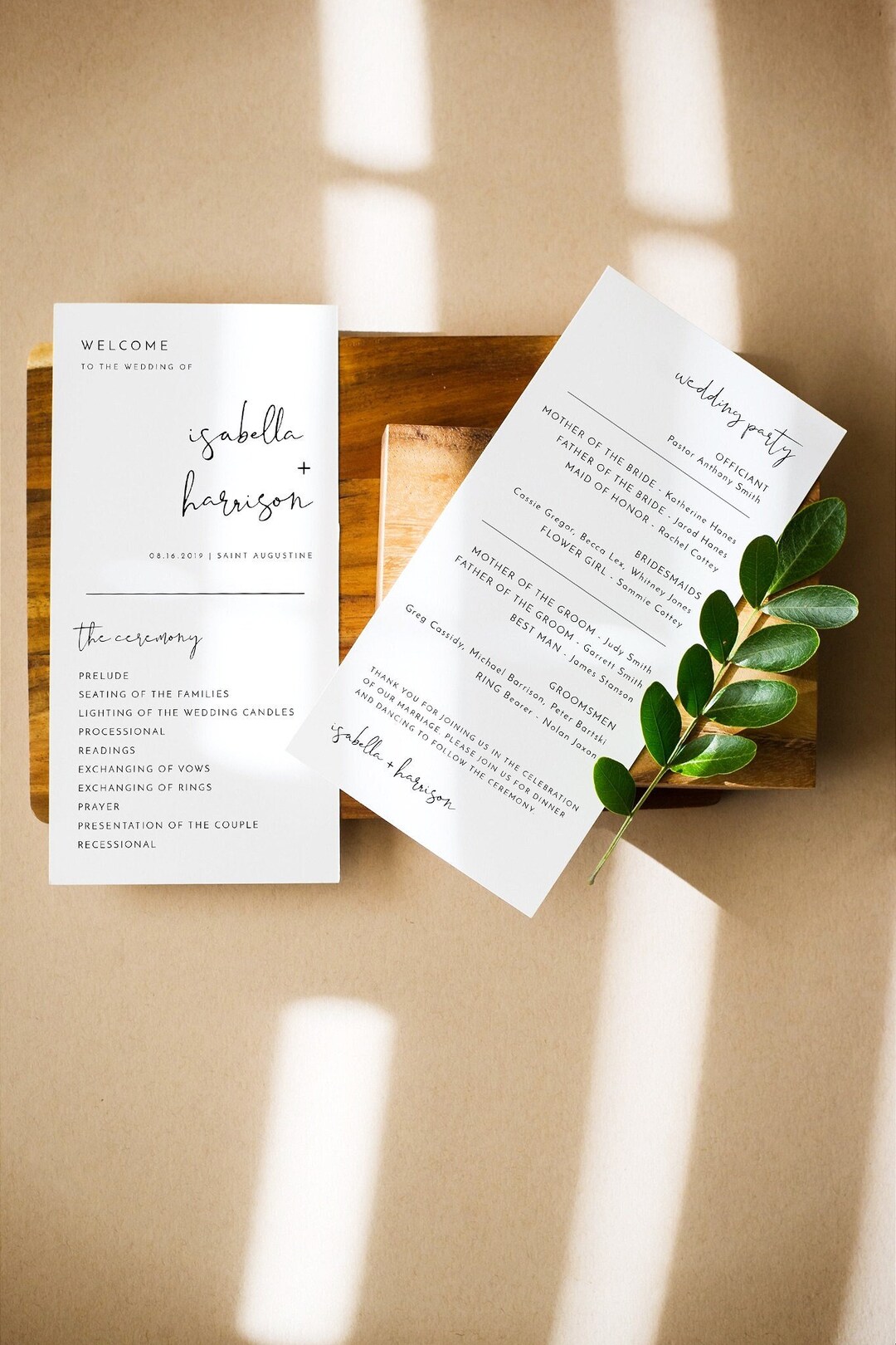 ADELLA Minimalist Wedding Program Template, Modern Wedding Program ...