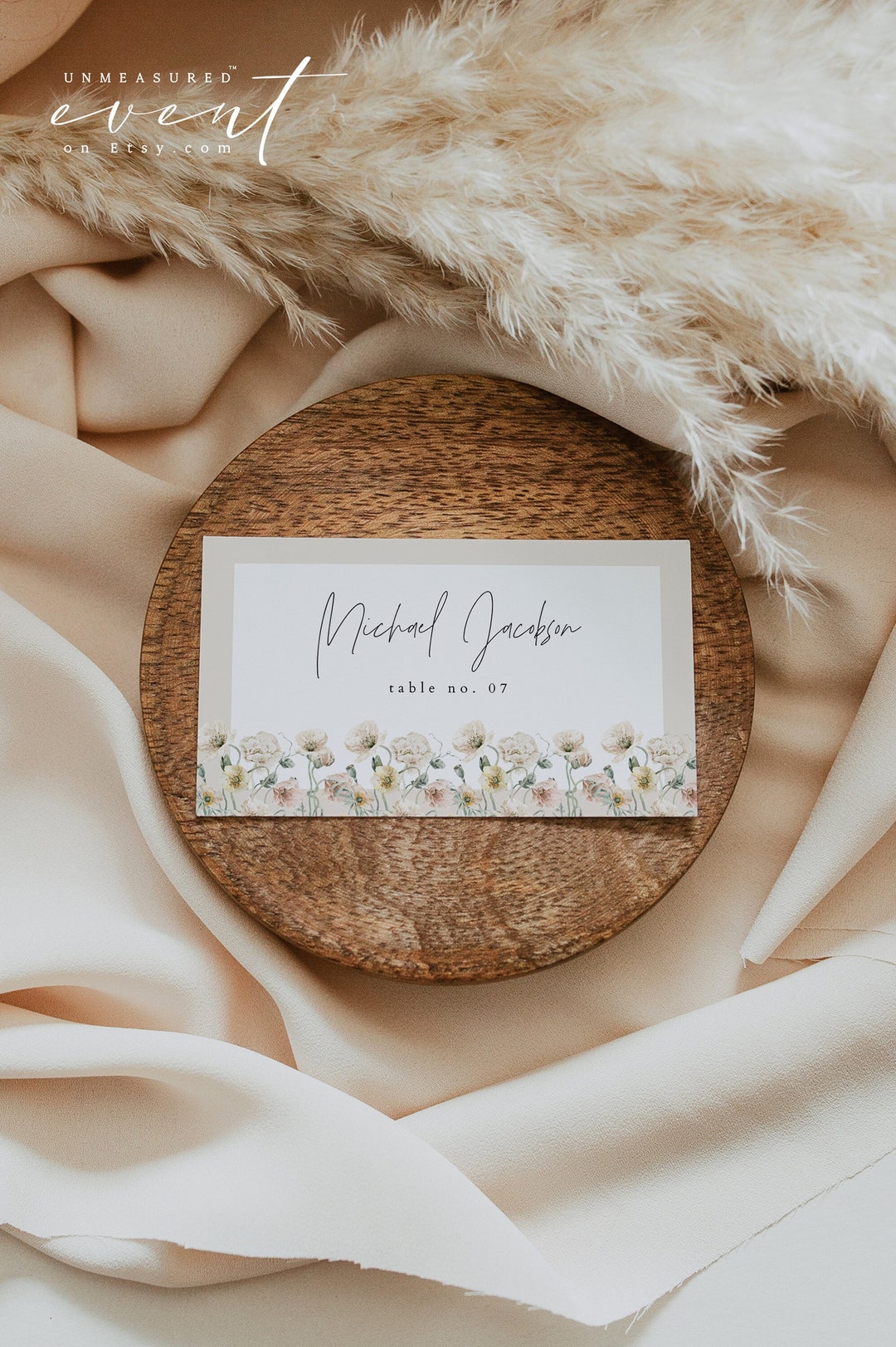 Modèle de marque-place coquelicot, fleurs sauvages pour mariage ...
