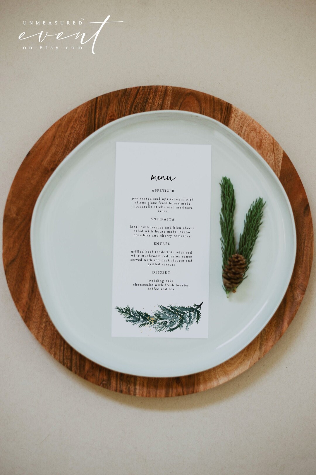 BEATA Winter Pine Wedding Menu Template, Forest Wedding Menu, Holiday ...