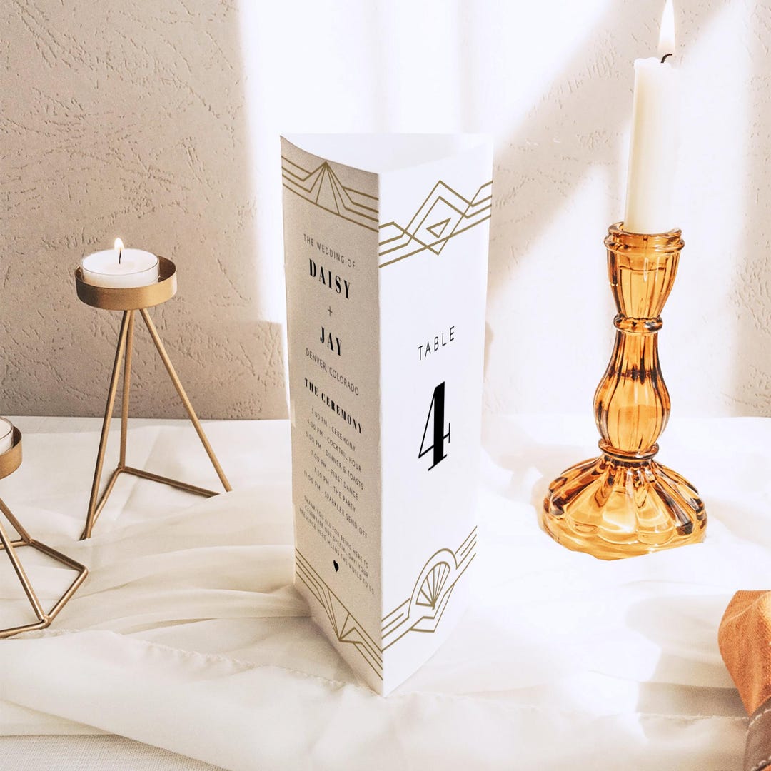 Art Deco Wedding Triangle Table Number Template, Gatsby Inspired ...