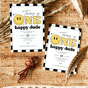 TRAVIS One Happy Dude Birthday Invitation Template, Happy Face Birthday ...