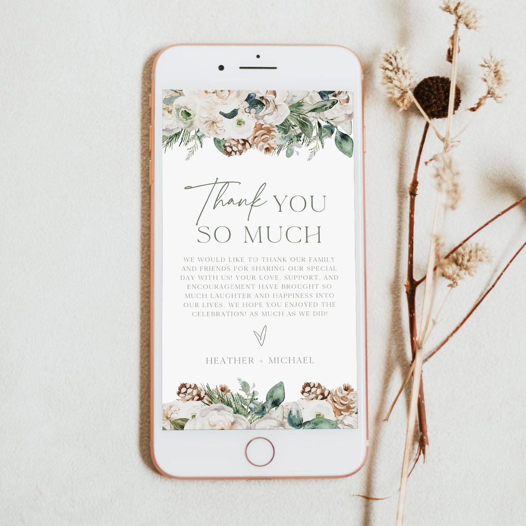 Electronic Thank You Card Template, Winter Pine Phone Thank You, Winter ...