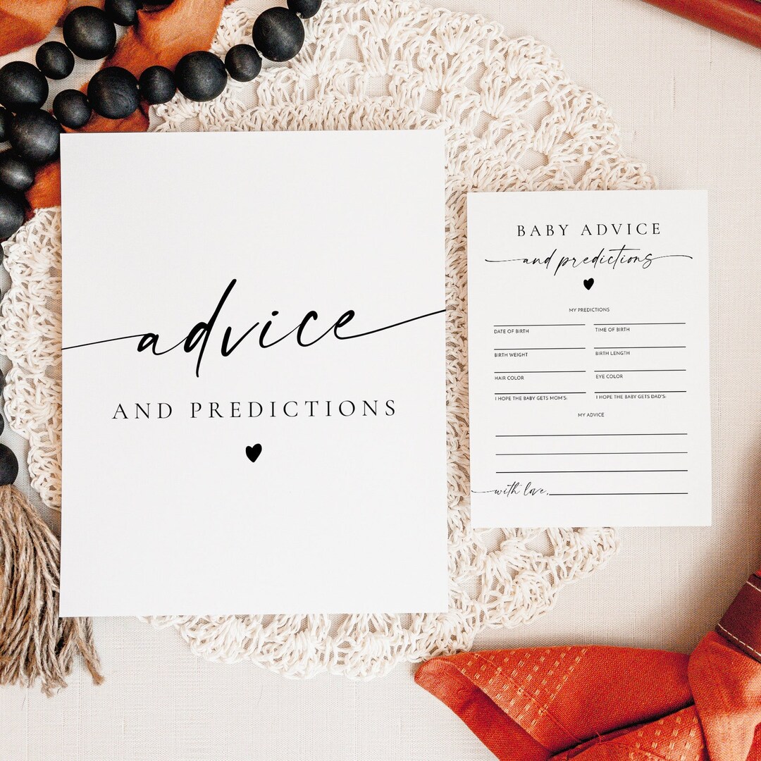 BLAIR Baby Advice and Predictions Card Template Set, Modern Minimalist ...