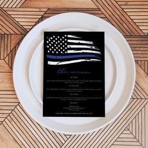 Police Thin Blue Line Menu Template, Thin Blue Line Flag Menu, Police ...
