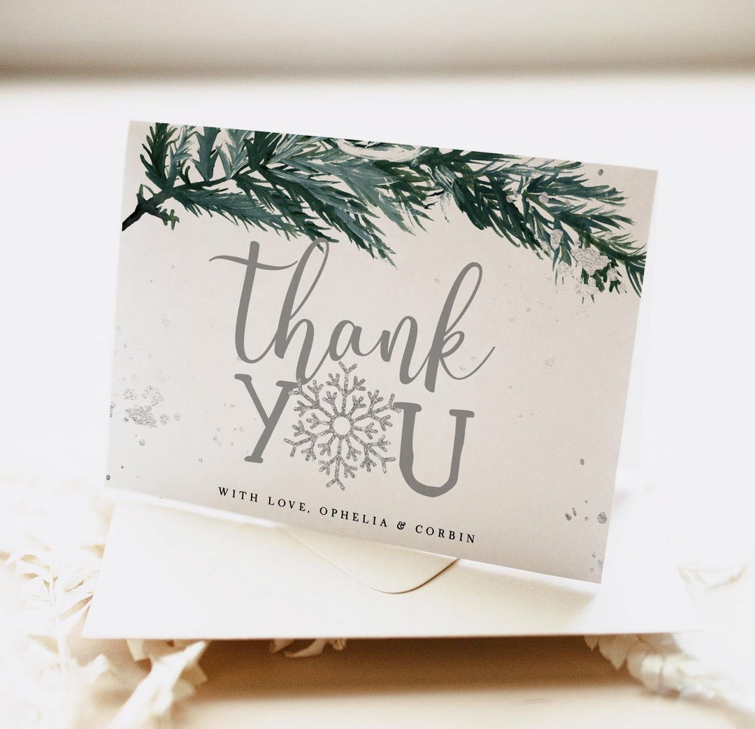 RORY Winter Pine Thank You Card Template, Christmas Thank You Card ...