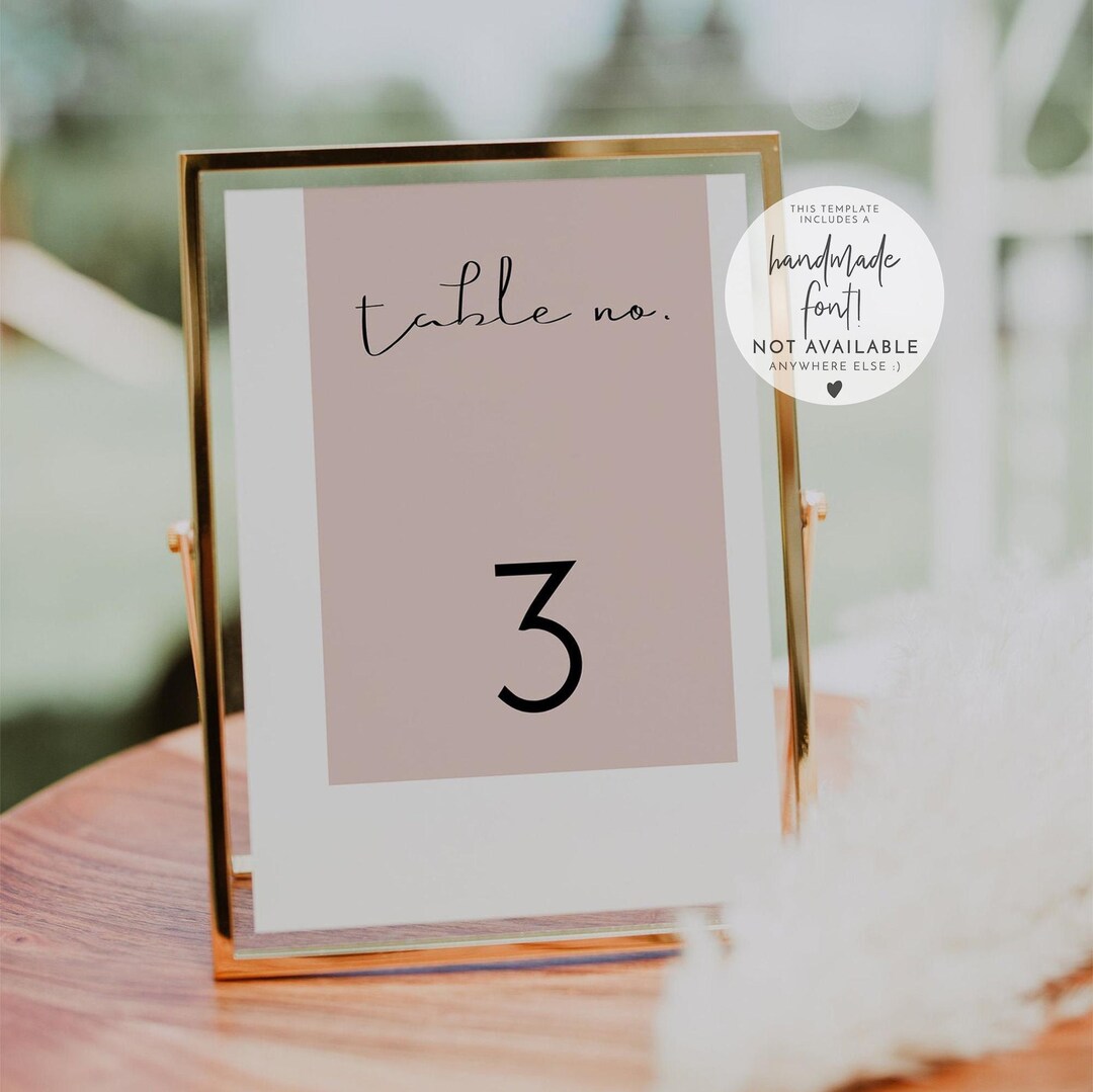 Blush Table Number Template, Modern Table Number Printable, Mauve Table ...