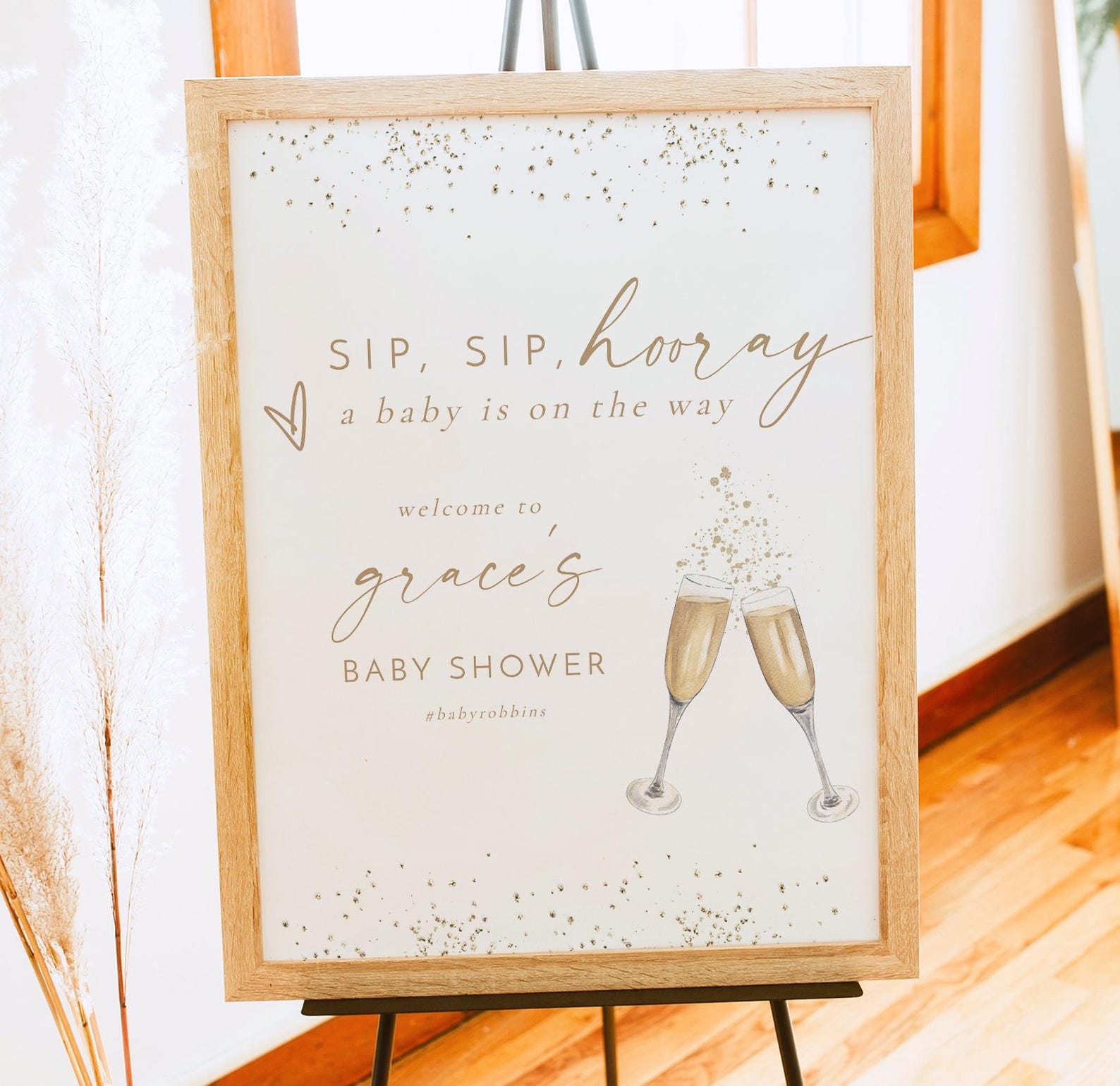 GRACE Baby Shower Welcome Sign, Sip Sip Hooray A Baby is on the Way ...
