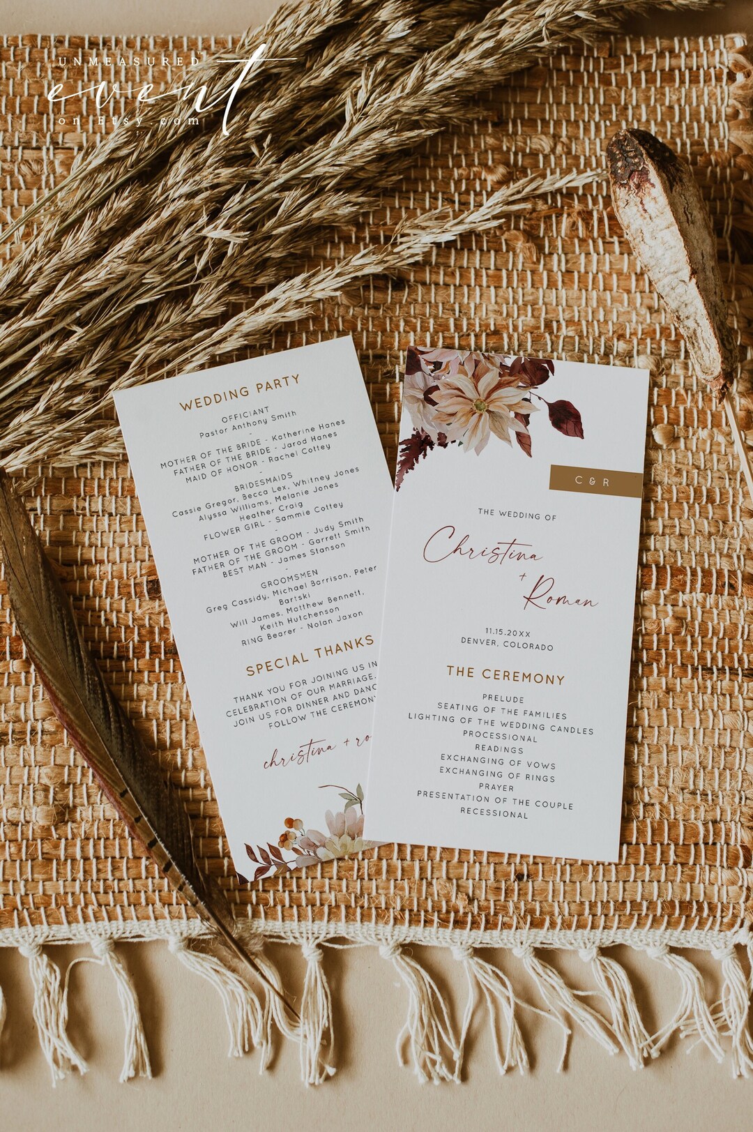 TALIA Fall Wedding Program Template, Printable Order of Service for ...