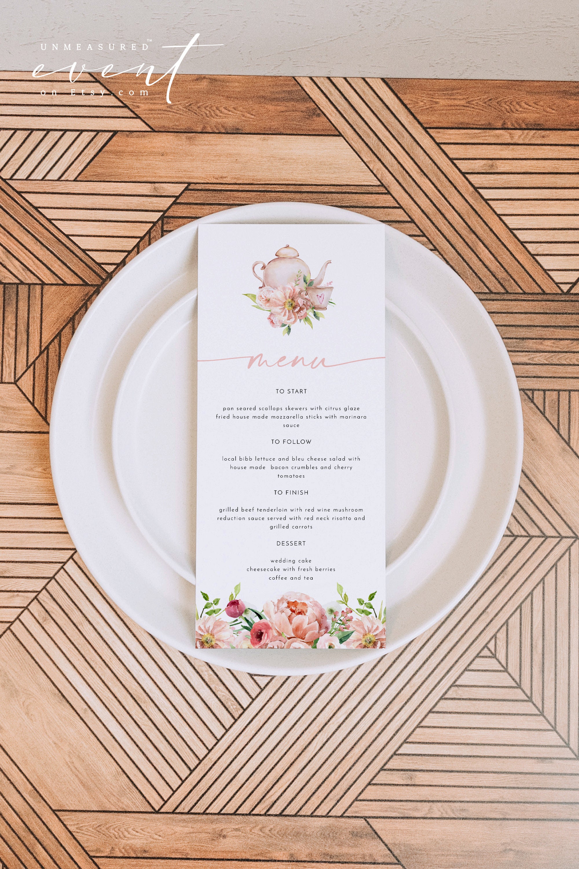 ALICE Tea Party Menu Template Blush Bridal Tea Menu Cards - Etsy