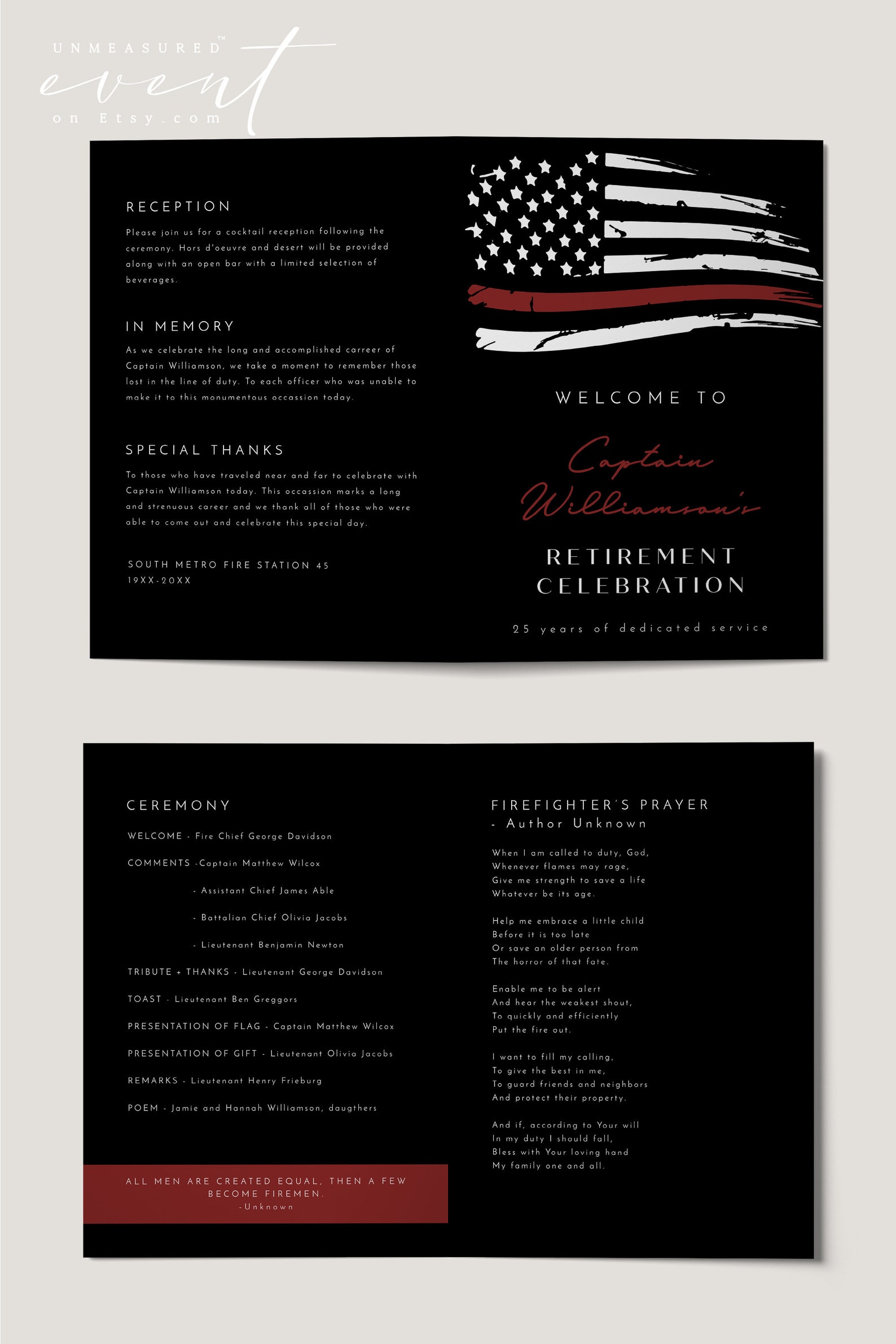 FIREFIGHTER Retirement Program Template, Folded Retirement Program ...