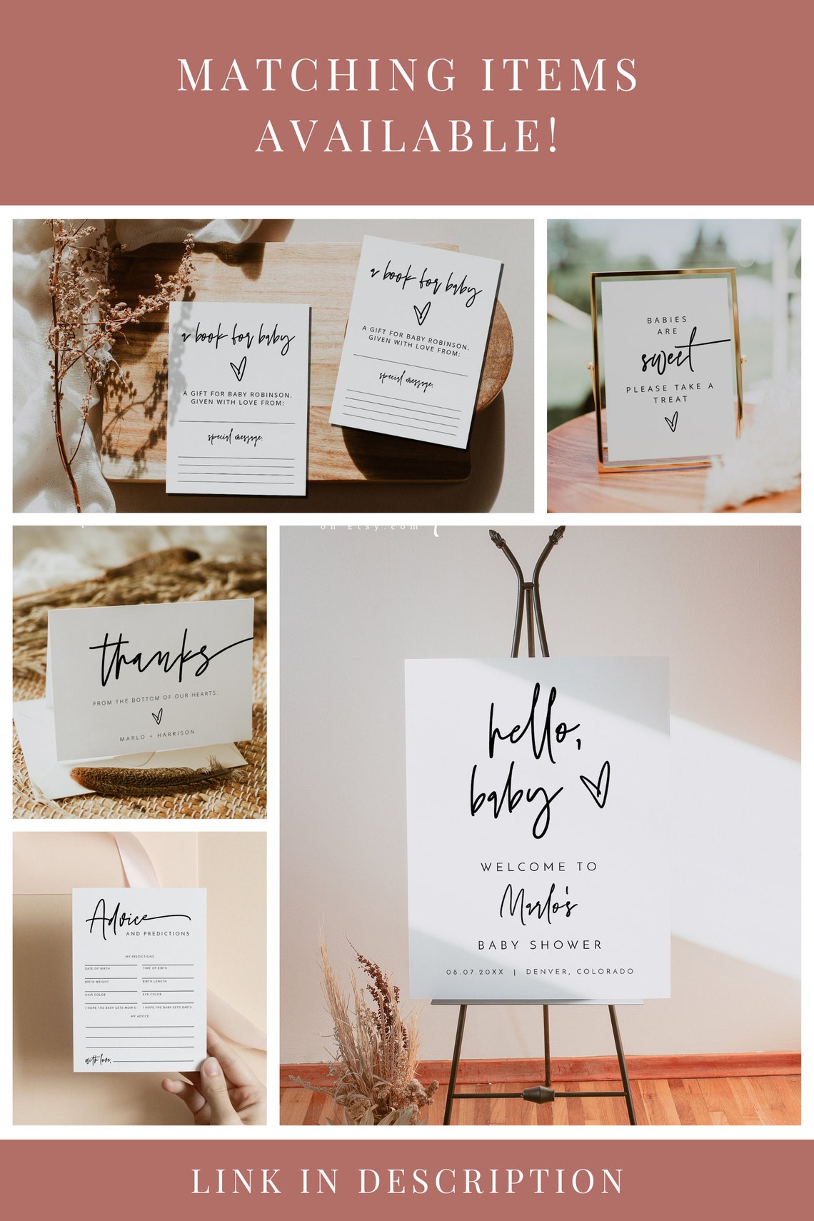 Modern Bohemian Hello Baby Gender Neutral Baby Shower Welcome Sign ...