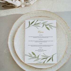ESME Greenery Wedding Menu Template, Greenery and Gold Wedding Menu ...