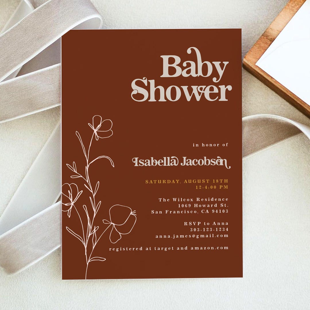 FARRAH Retro Baby Shower Invitation, Baby Shower Invitation Template, Boho Baby Shower Invite ...