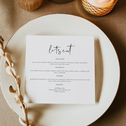 Menu With Guest Name Menu Place Card Minimalist Wedding - Etsy