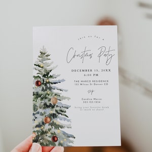 Minimalist Christmas Party Invitation Template, Modern Watercolor ...