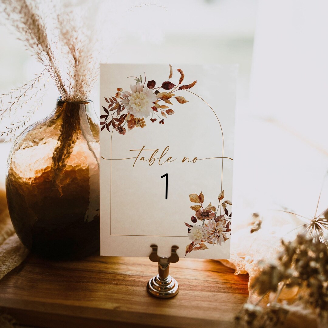 Fall Wedding Table Number Template, Autumn Floral Table Number, Table ...