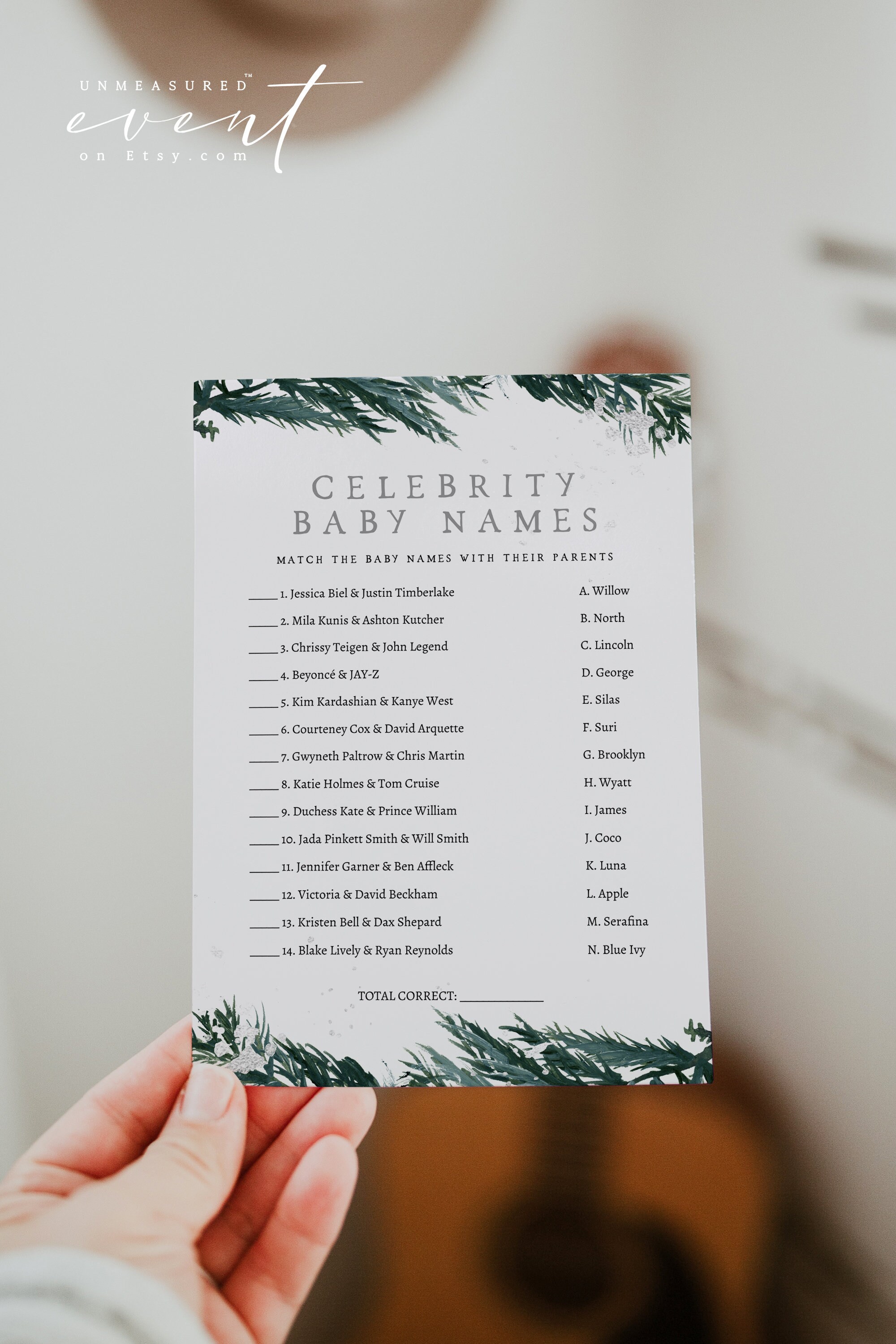 RORY Rustic Pine Celebrity Baby Names Baby Shower Game - Etsy