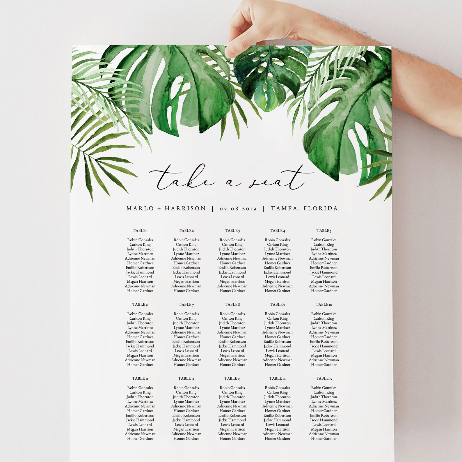 Tropical Wedding Table Seating Chart Template, Beach Wedding Seating ...