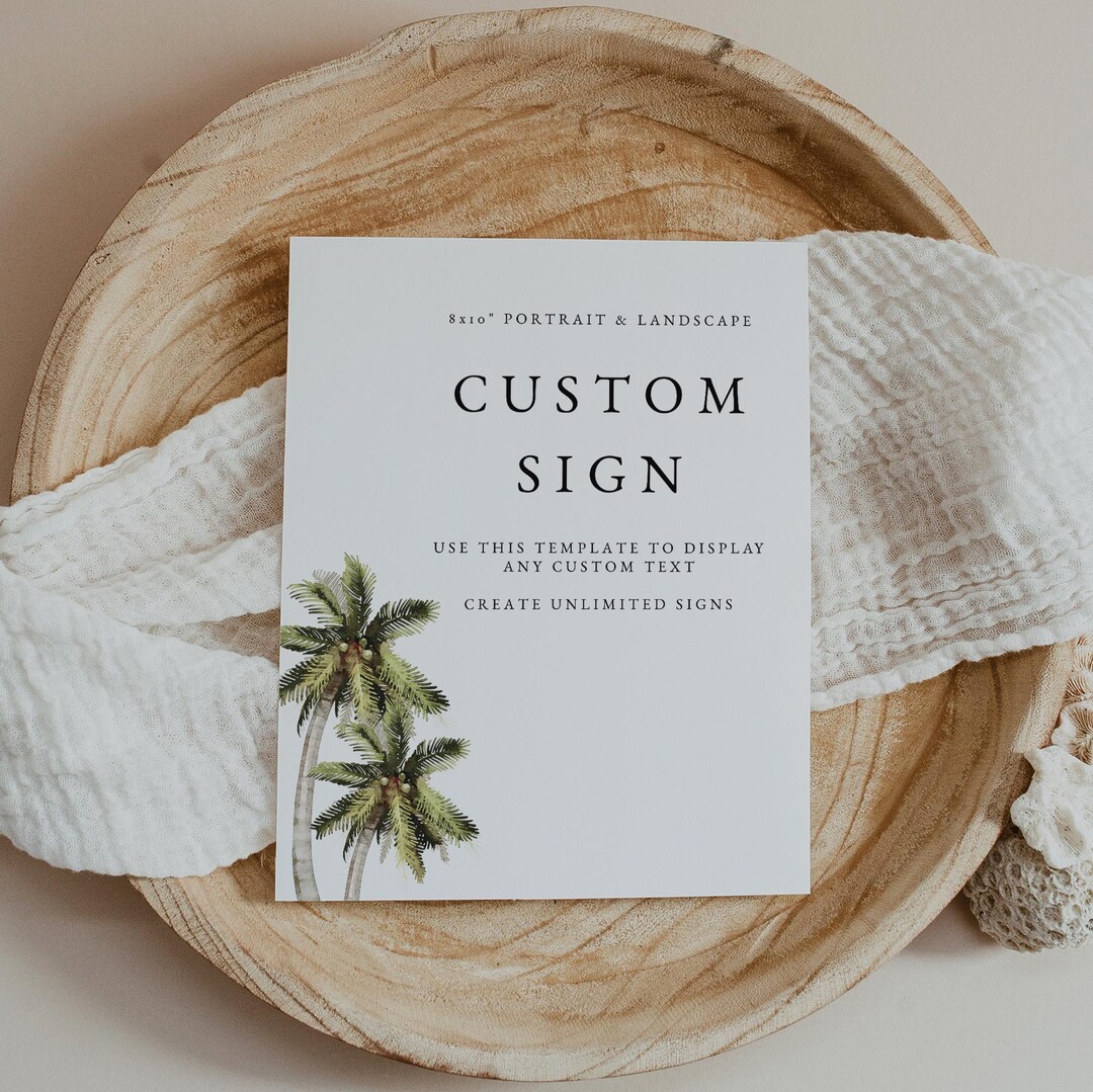 Palm Tree Wedding Sign Template, Tropical Custom 8x10" Sign Printable ...
