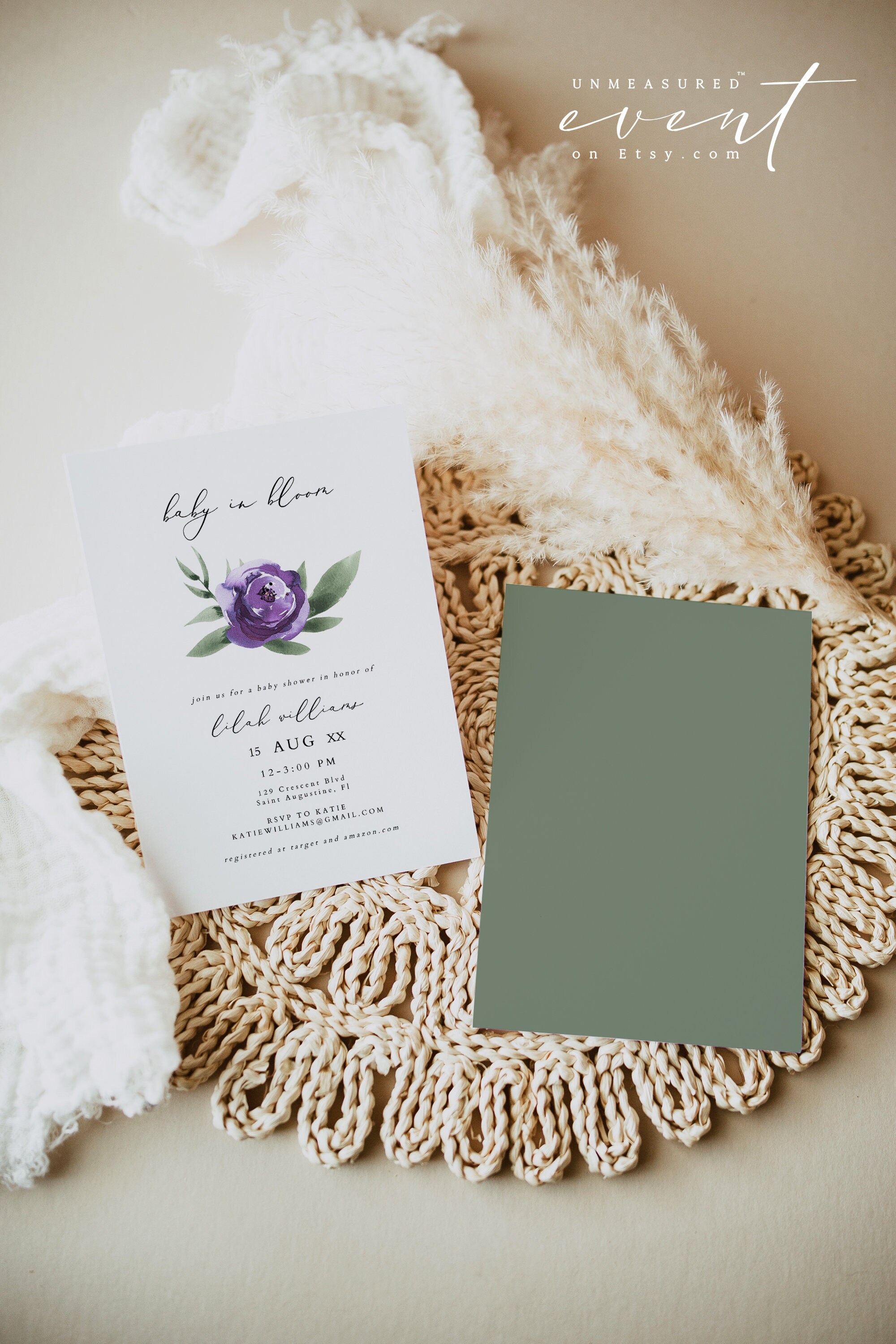 LILAH Purple Floral Baby Shower Invitation Suite, Baby in Bloom Baby ...