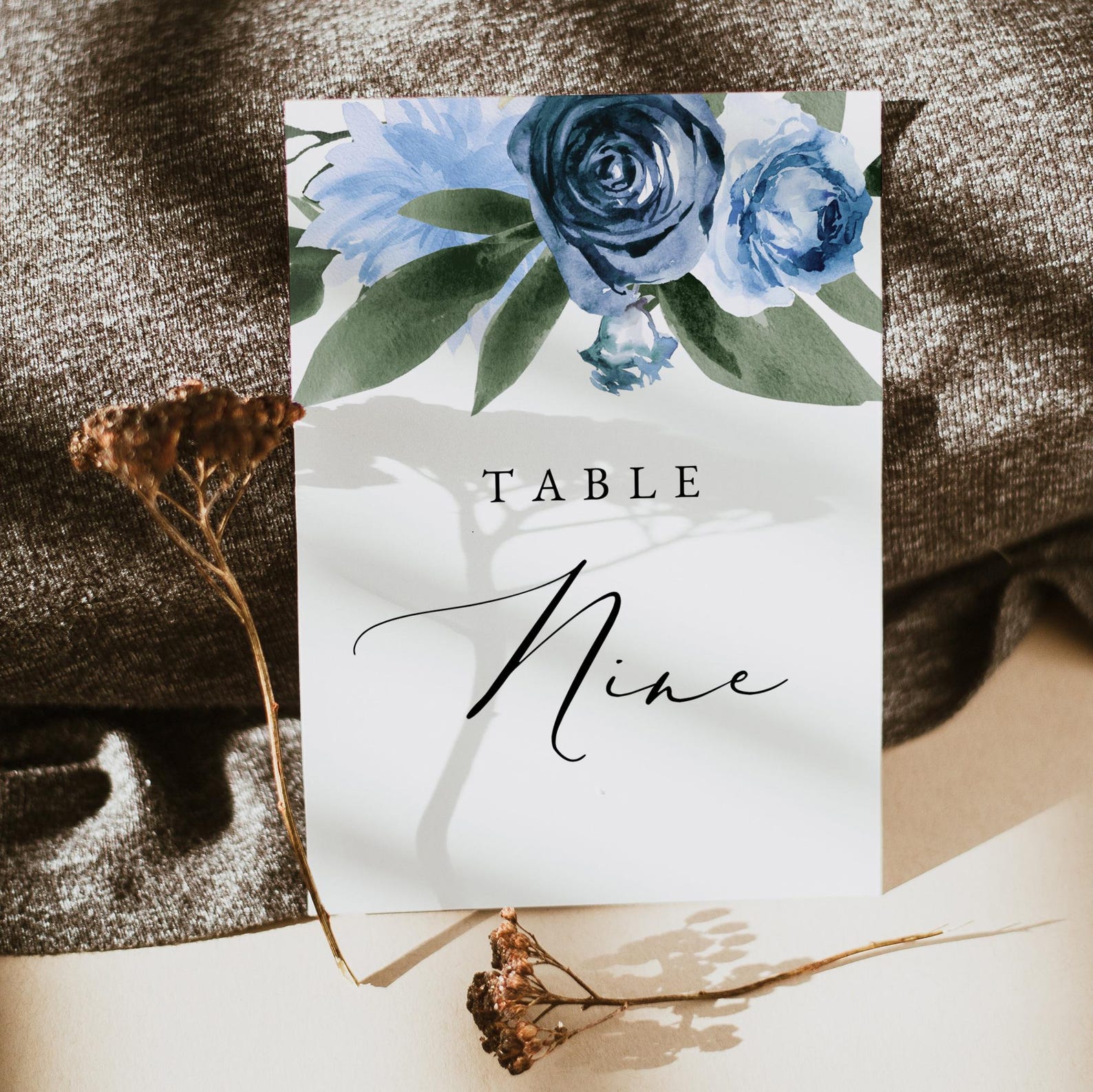 Table Number Template, Dusty Blue Table Numbers Printable, Slate Blue ...