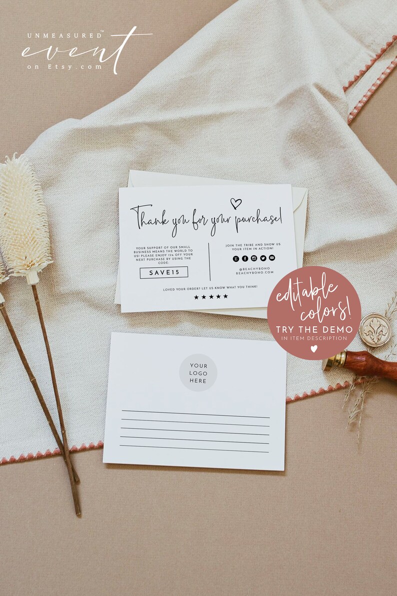REECE Small Business Thank You Card Printable Thank You Etsy